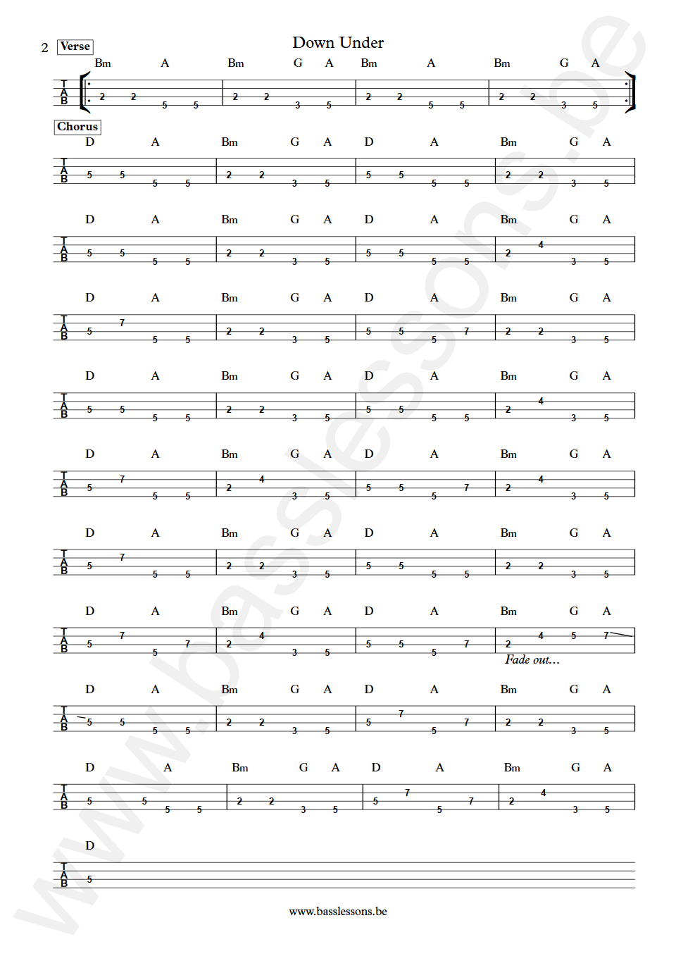 Men At Work - Down Under | Bass Transcription | John Rees