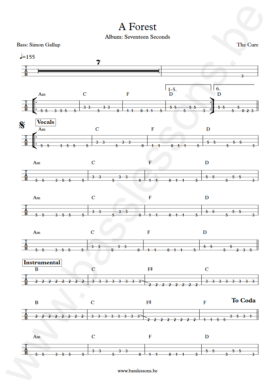 The Cure - A Forest | Bass Transcription | Simon Gallup