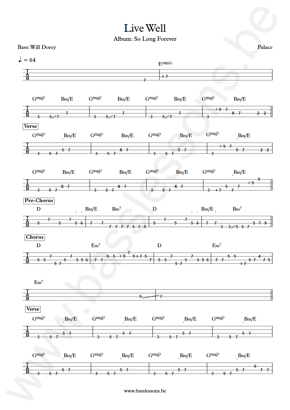 Palace - Live Well | Bass Transcription | Will Dorey