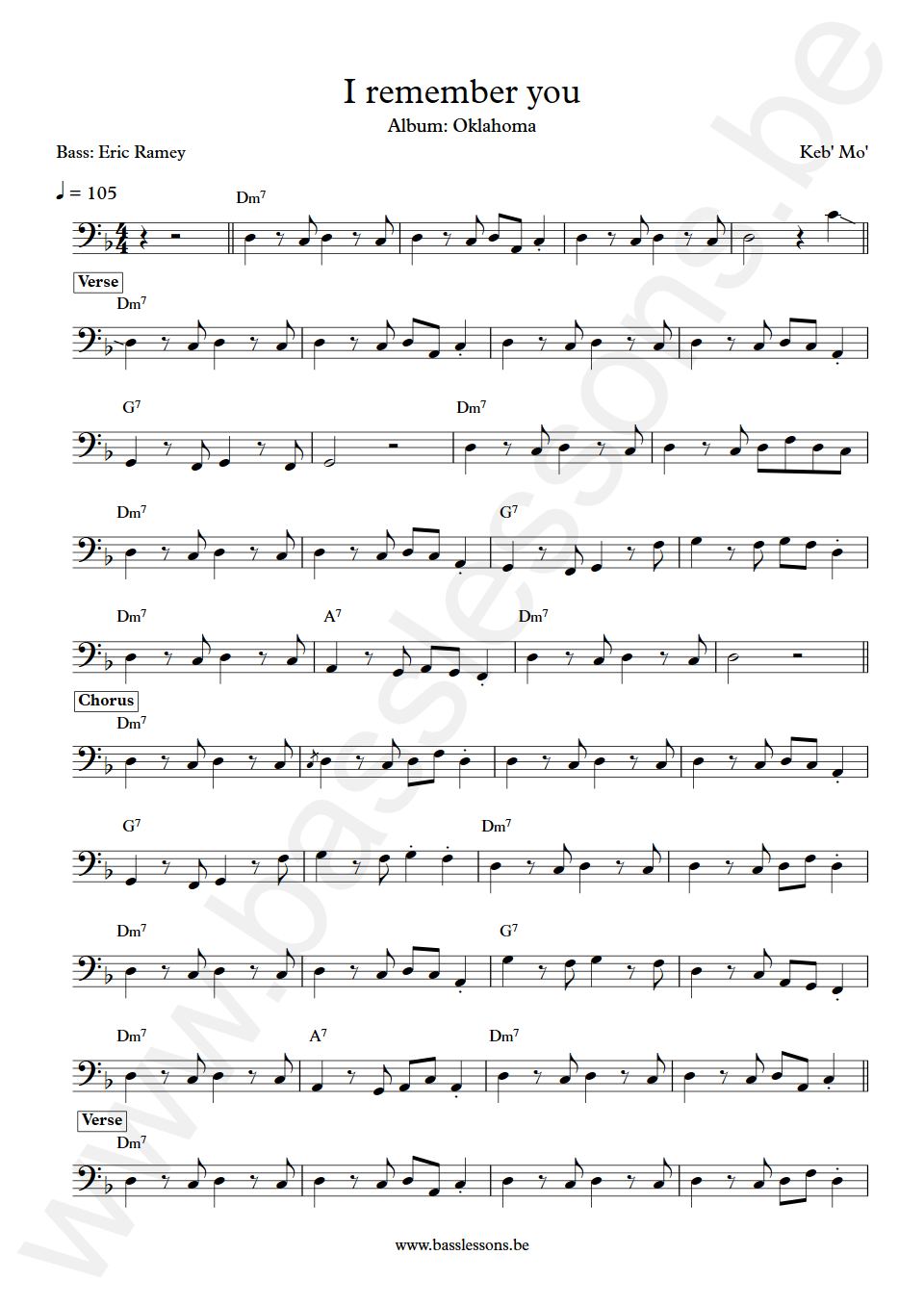 Keb' Mo' - I remember you | Bass Transcription | Eric Ramey