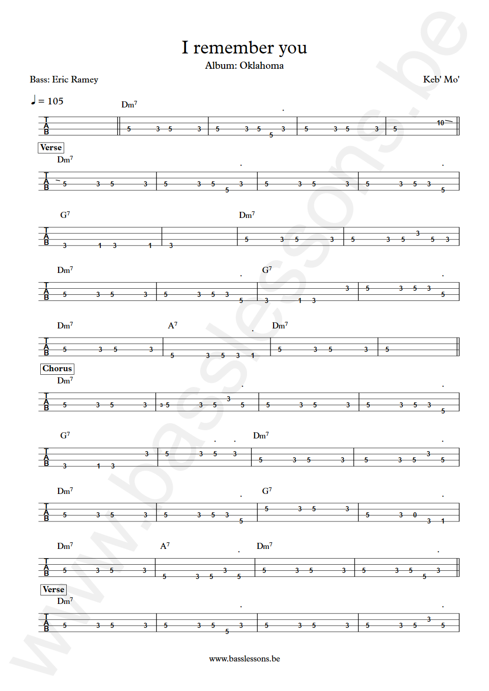 Keb' Mo' - I remember you | Bass Transcription | Eric Ramey