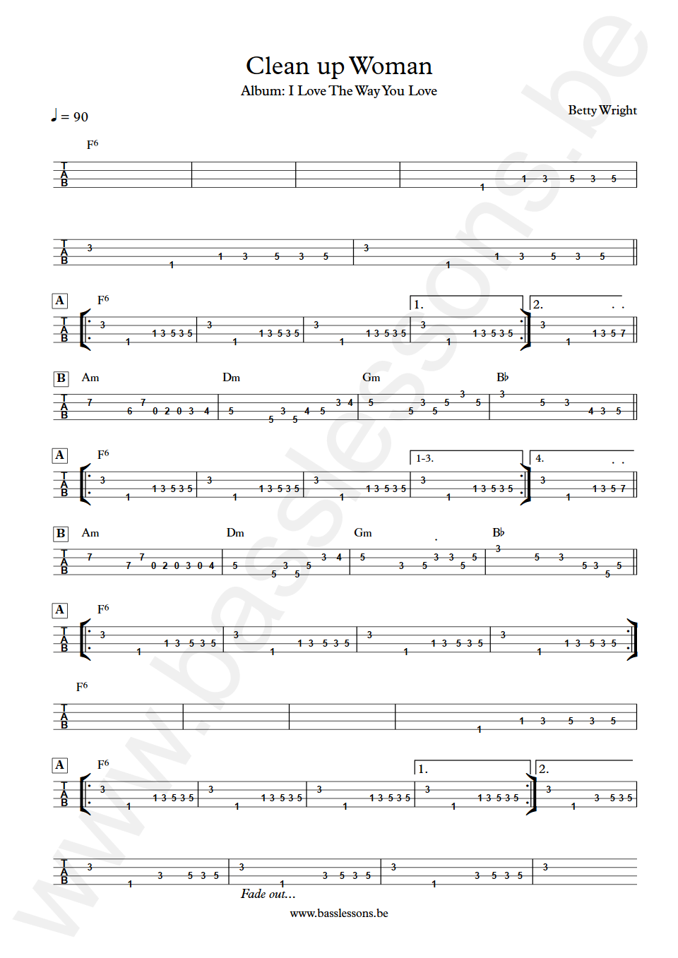 Betty Wright - Clean up Woman | Bass Transcription